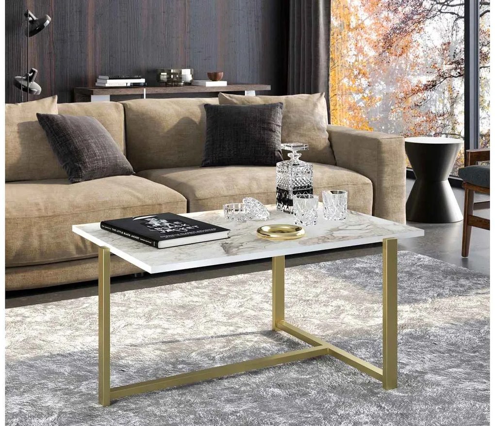 Designový konferenční stolek Vespera 92 cm bílý/zlatý