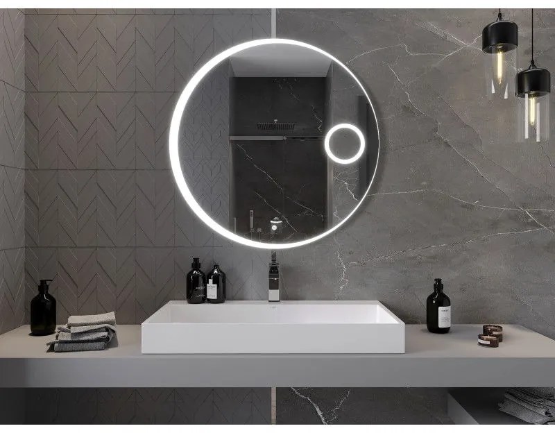 Mexen Ella, LED koupelnové zrcadlo s podsvícením a kosmetickým zrcátkem 90x90 cm, 6000K, ochrana proti zamlžování, 9811-090-090-611-00