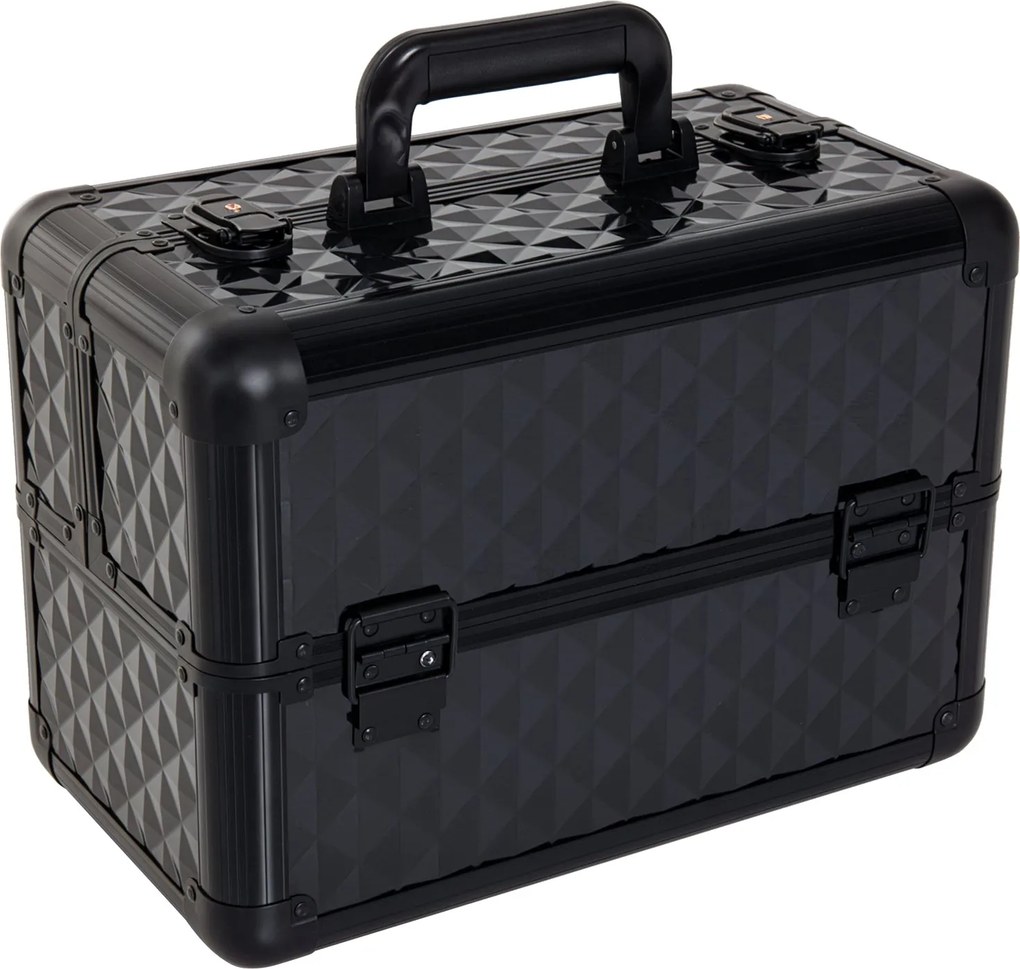 HOMCOM Kosmetický Organizér na Make-up Profesionální Krásy Box Přenosný 4 Úrovně 35,5x20x25,5cm Hliník | Aosom