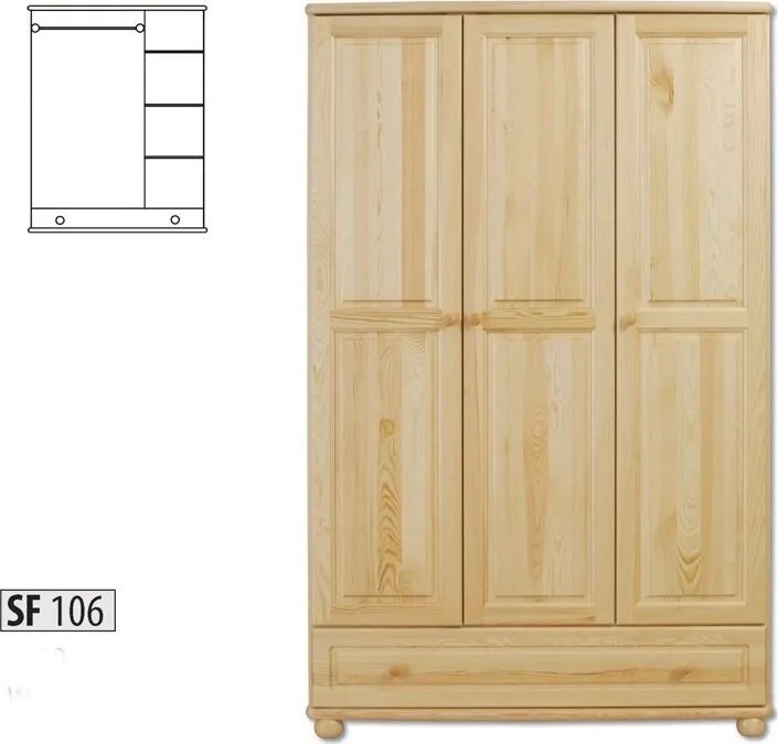 Casarredo - Komfort nábytek Šatní skříň FS-106, 3-dvéřová | barva: bez moření borovice