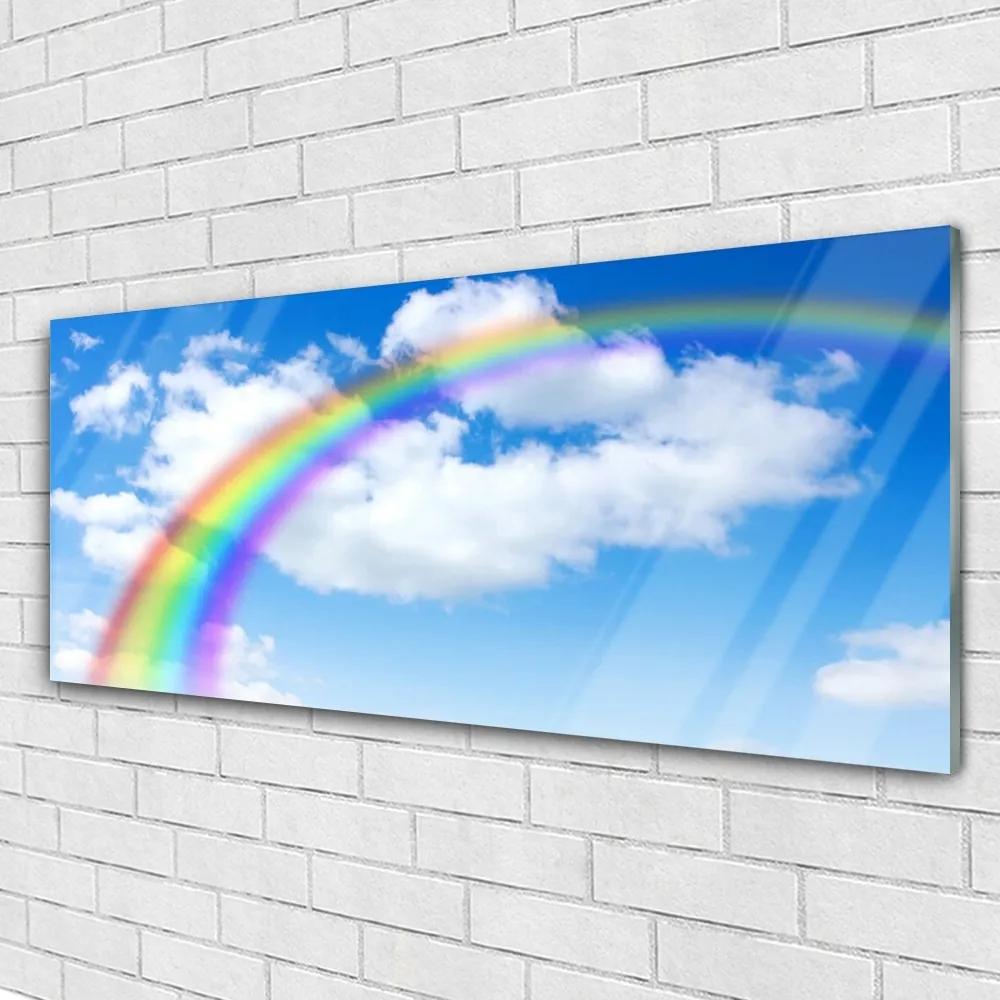 akrylový obraz Duha Nebe Mraky Příroda 125x50 cm