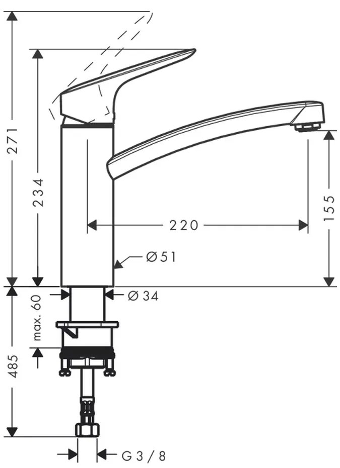 Hansgrohe Logis M31 - Páková kuchyňská baterie 160, Eco, 1jet, chrom 71860000