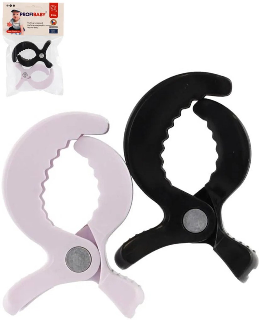 PROFIBABY Klipy na kočárek černý + bílý set 2ks plast v sáčku hj340cb