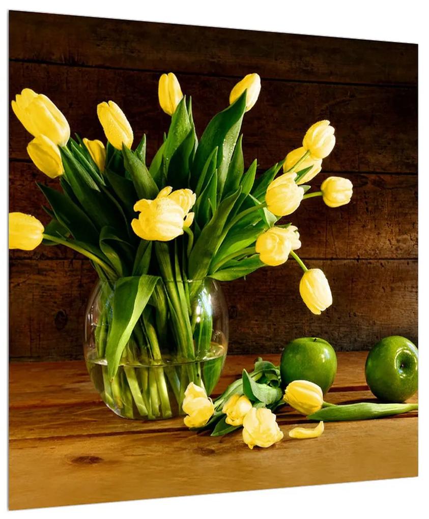 Obraz žlutých tulipánů ve váze (50x50 cm)
