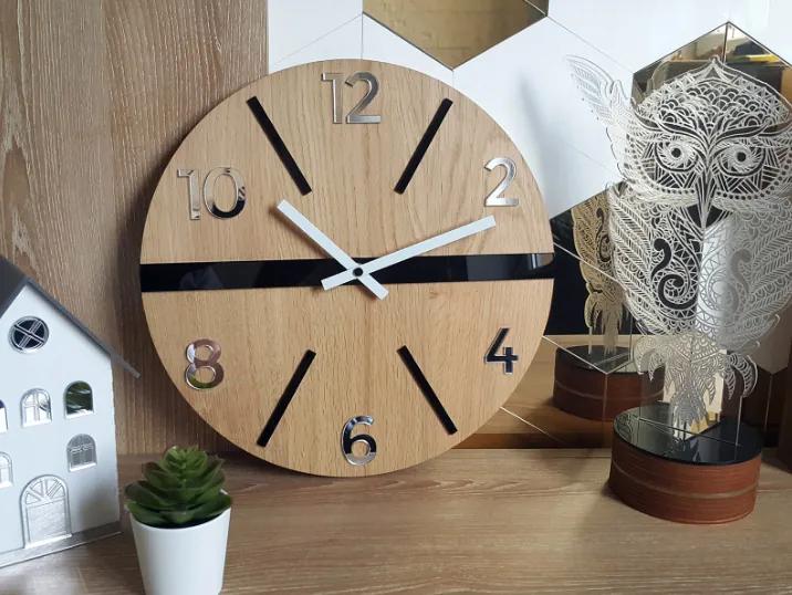 M.Clock Nástěnné dřevěné hodiny 33x33cm zrcadlo 3D