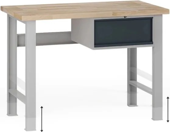 Výškově nastavitelný dílenský stůl G7, buková spárovka, 1200 x 685 x 840-1040 mm, 1x kontejner, 1 zásuvka, grafit