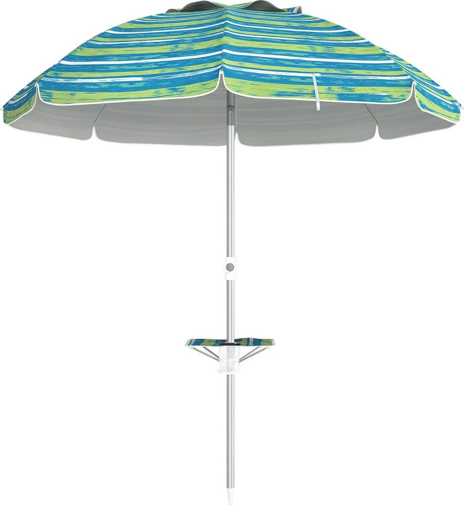 Plážový slunečník Outsunny Ø190x215 cm s nastavitelnou výškou a 45° náklonem, stůl s držáky na nápoje, voděodolná taška pro zahradu a bazén, multicolo