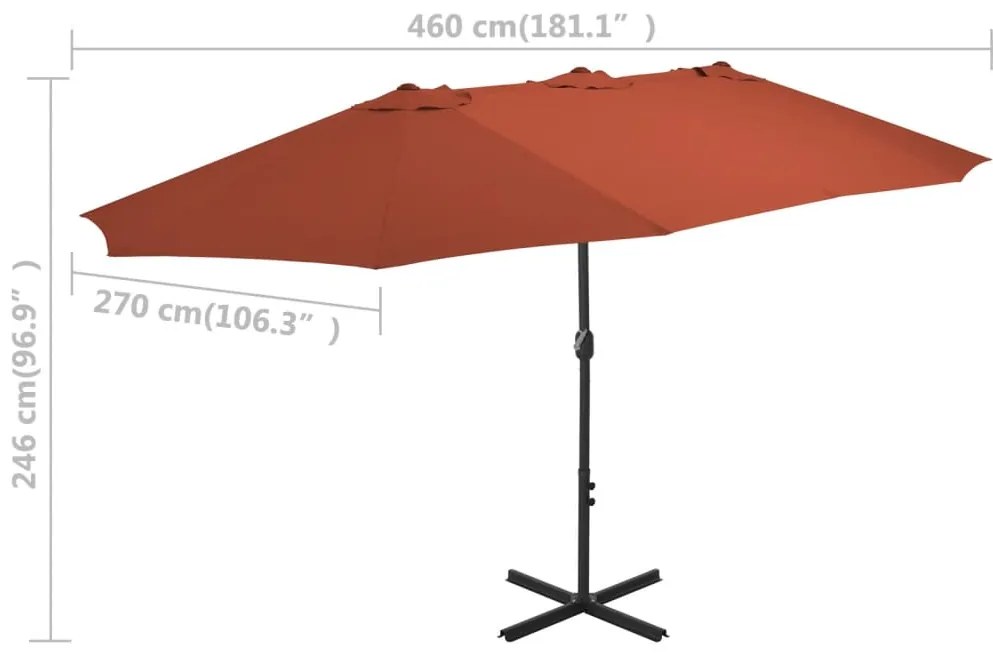 vidaXL Marketos Zahradní slunečník s hliníkovou tyčí 460 x 270 cm terakotový