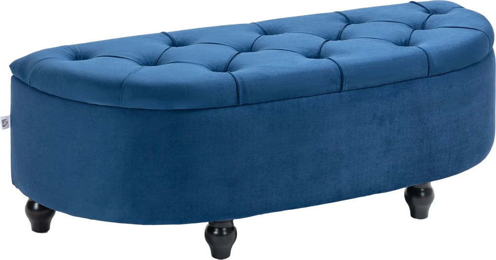 HOMCOM Úložná lavička, prošívaný design polokruhové úložné truhly, otomany s sametovým potahem, nohy z kaučukového dřeva, pro obývací pokoj, ložnici,