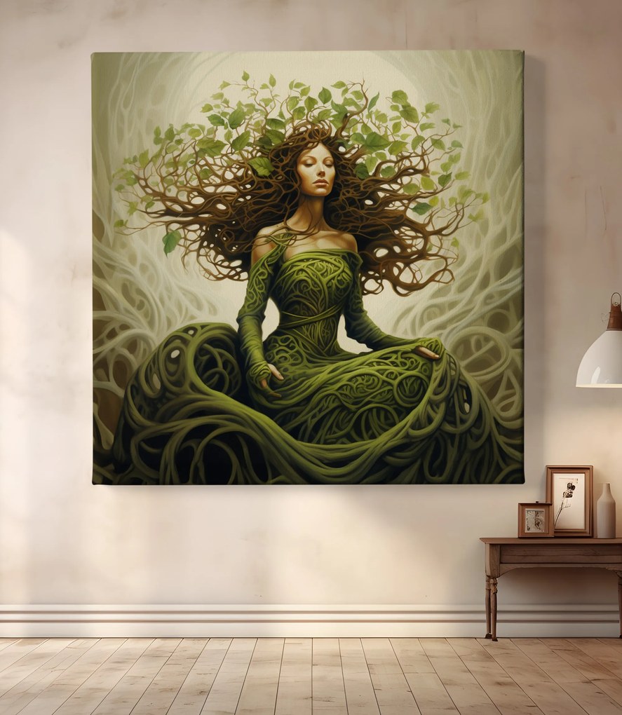 Obraz na plátně - Napojená žena Strom života FeelHappy.cz Velikost obrazu: 120 x 120 cm