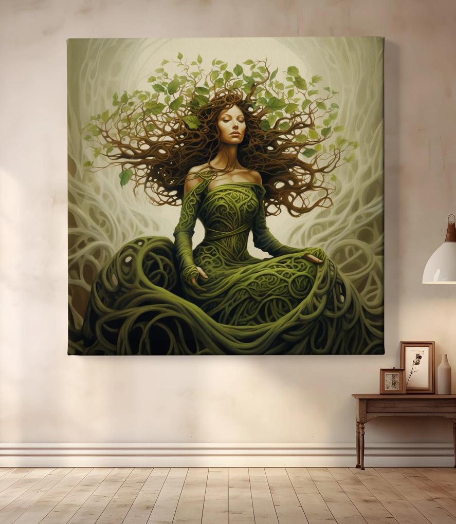 Obraz na plátně - Napojená žena Strom života FeelHappy.cz Velikost obrazu: 80 x 80 cm