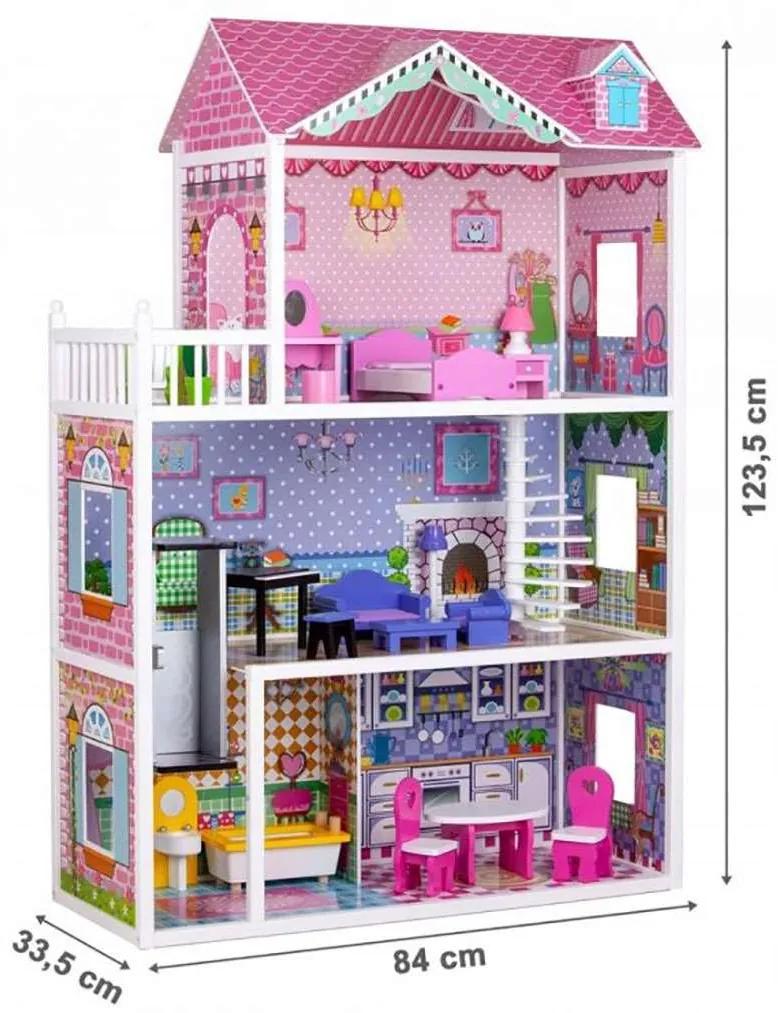 Dřevěný domeček pro panenky s výtahem Ecotoys růžový