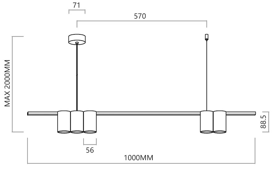 Závěsné svítidlo Genesis, 5x černé kovové stínítko