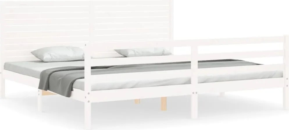 Rám postele s čelem bílý 200 x 200 cm masivní dřevo 3195047