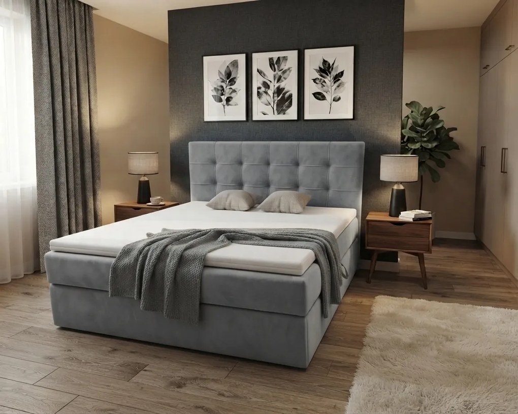 Čalouněná postel boxspring DIRELIS TRINITY 140x200 cm šedá Matrace: Matrace Bonell pružinová