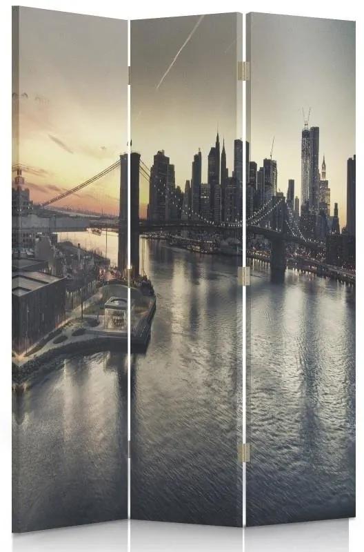 Ozdobný paraván New York City Brooklynský most - 110x170 cm, třídílný, obustranný paraván 360°