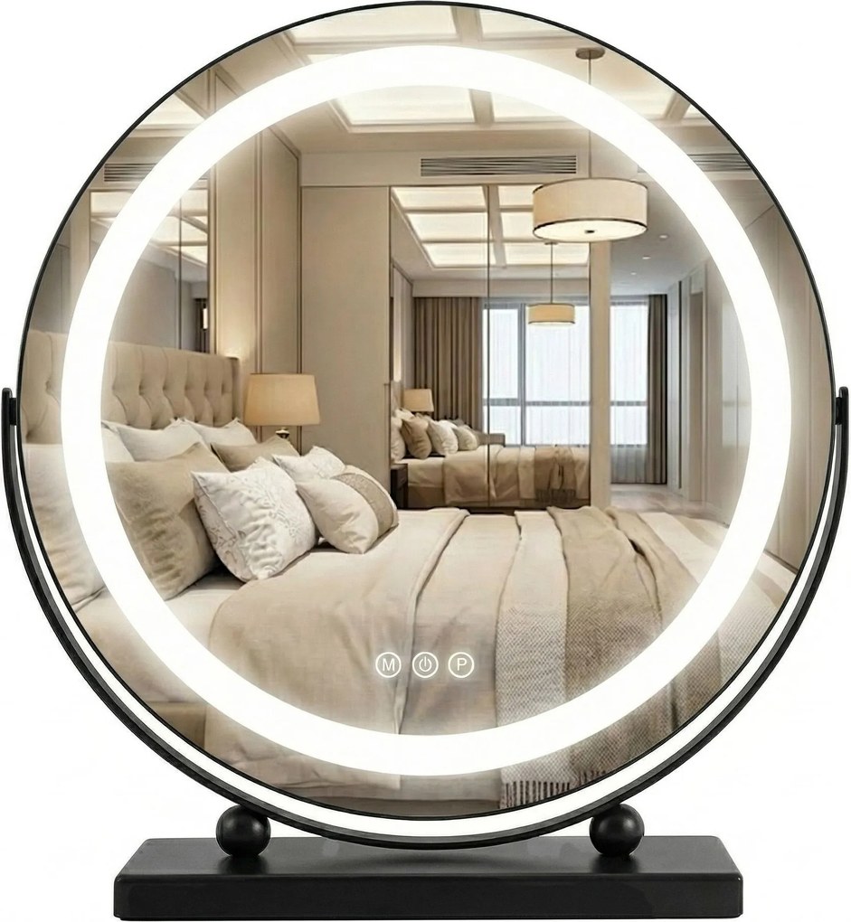 Rea MAKE-UP, kosmetické LED zrcadlo 40 cm v černém rámu k postavení, HOM-12020