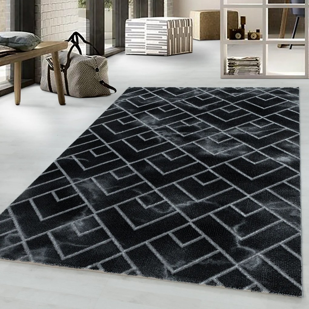 Ayyildiz, Kusový koberec Naxos 3814 silver, 140x200, černá, kancelář