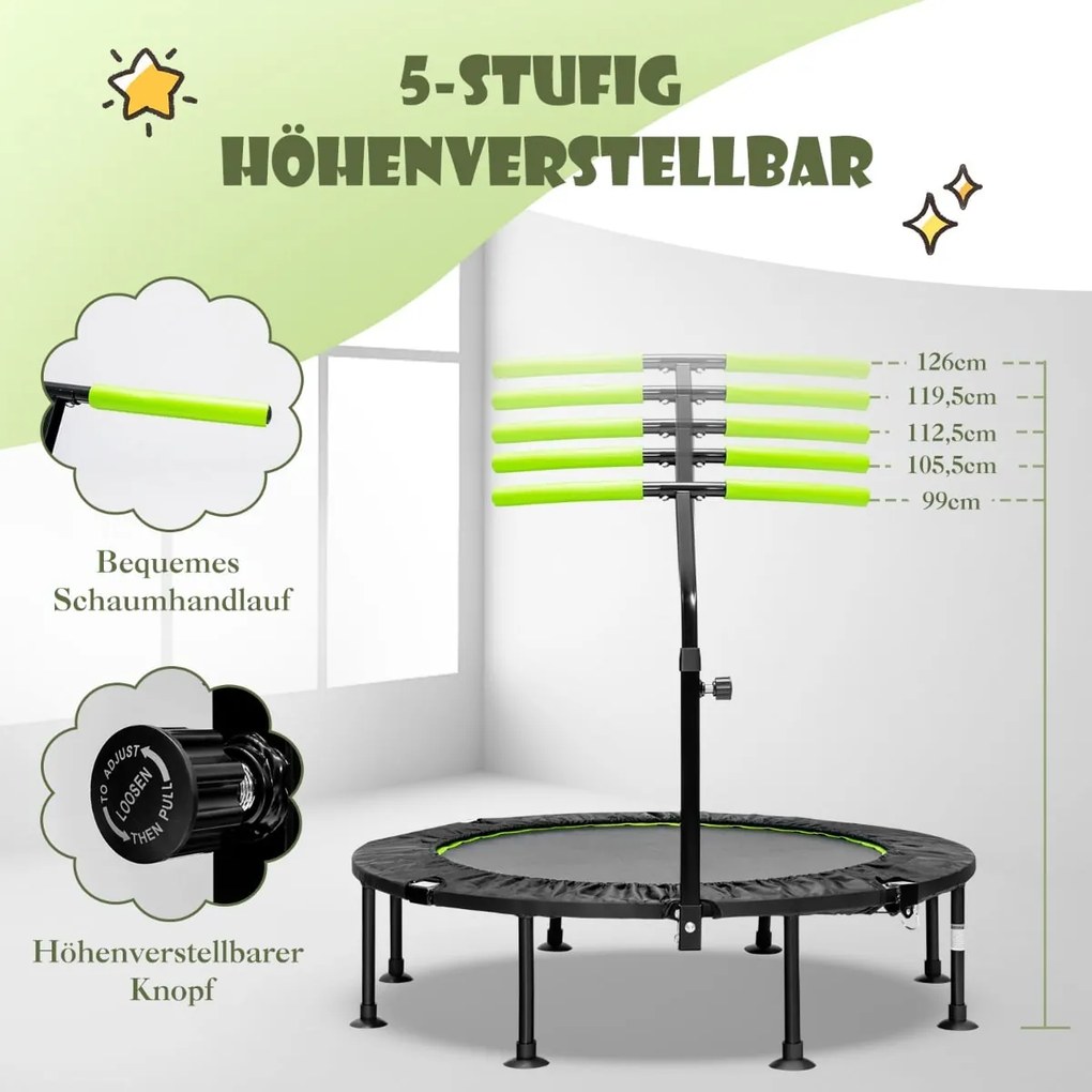 Costway Φ110 cm Skládací mini trampolína s výškově nastavitelným madlem dětská