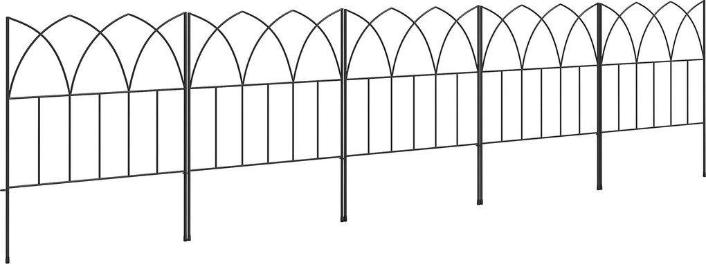 Outsunny Zahradní Ploty 205x45,5 cm Sada 5 Dekorativních Kovových Plotů pro Zahradu, Bezpečná Kombinace Zvířecí Bariéra pro Terasu, Patio a Trávník |
