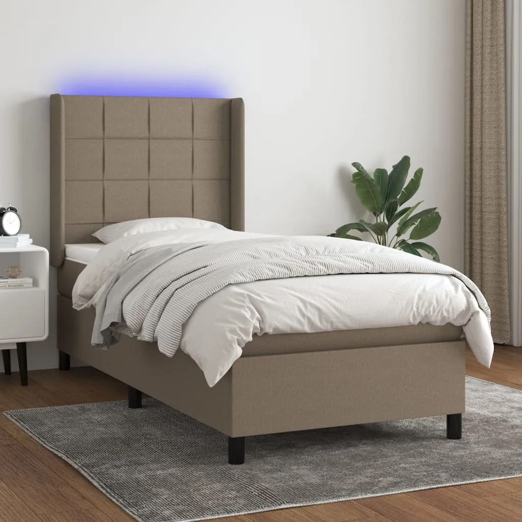 Box spring postel s matrací a LED taupe 90x190 cm textil