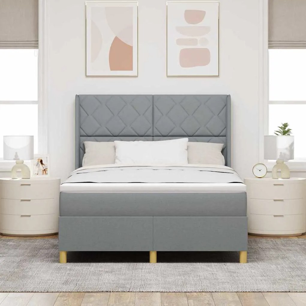 Postel s boxspringem s čelo Světle šedá 140 x 190 cm textil 3341889