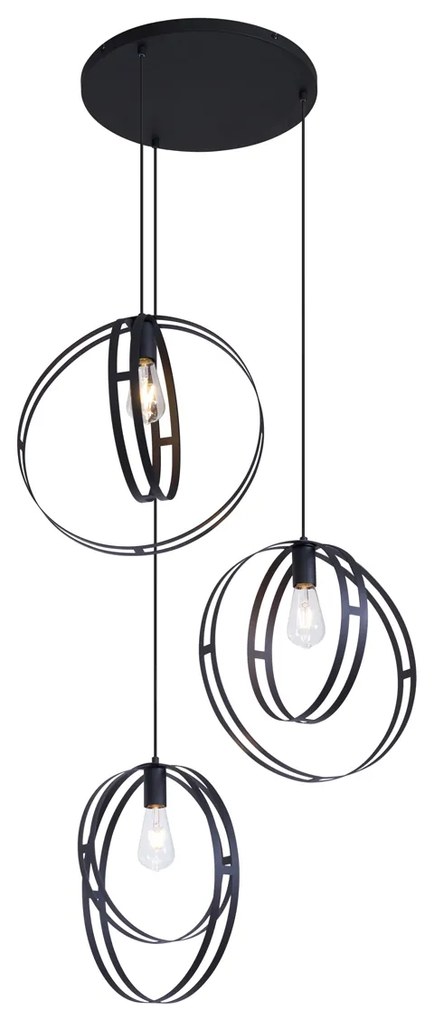 Smart hanglamp zwart rond 3-lichts incl. Wifi G95 - Indu