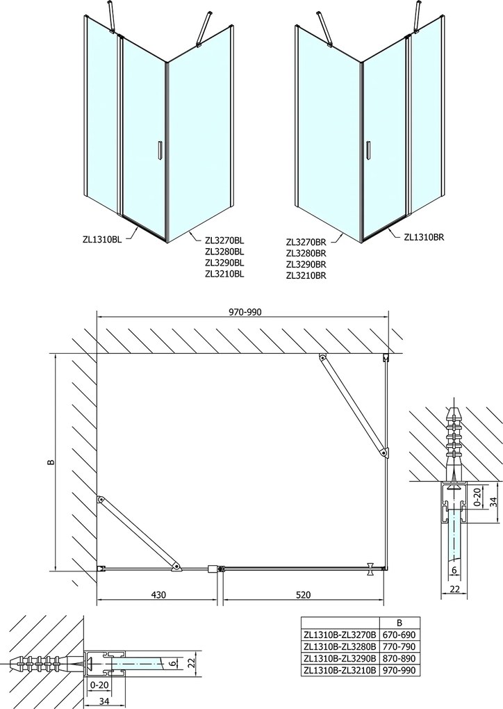 Polysan ZOOM LINE BLACK 100 x 80 cm ZL1310BZL3280B sprchový kout