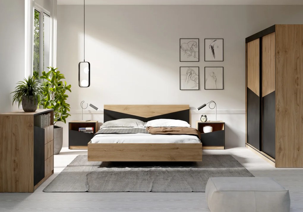 Postel ASTON 165x205 - dub + černá