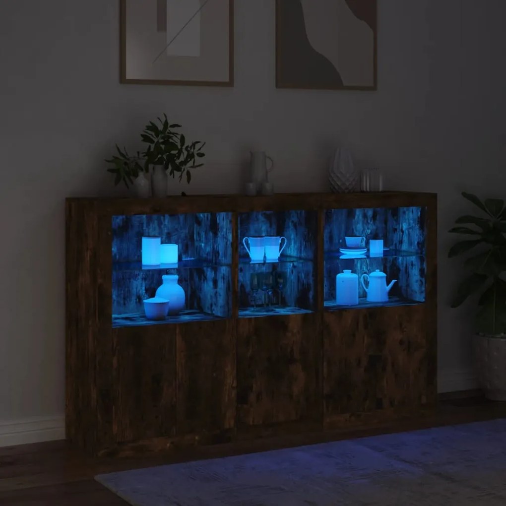 Příborník s LED osvětlením kouřový dub 162 x 37 x 100 cm 3209146
