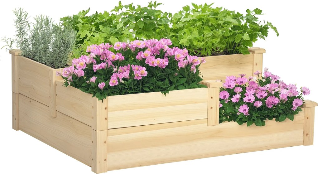 Outsunny Vyvýšený Zahradní Záhon, 3-Tier Rostlinný Záhon, Květinový Zbox, Bylinkový Záhon, Stojan na Rostliny, Květinový Stojan na Balkon, Zahradu, Sm