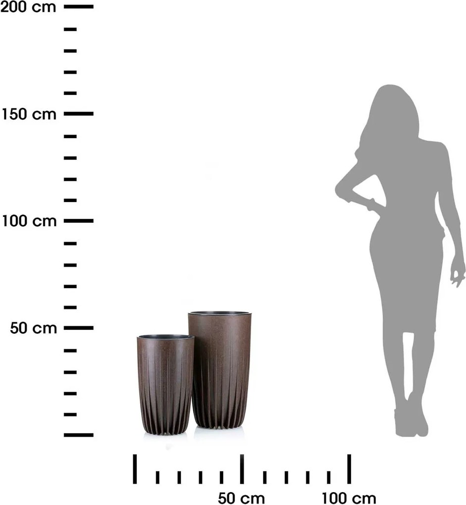 PLASTOVÝ KVĚTINÁČ STRIPPED ECO SADA 2KS 42X25 CM+ 51X30 CM TMAVĚHNĚDÁ