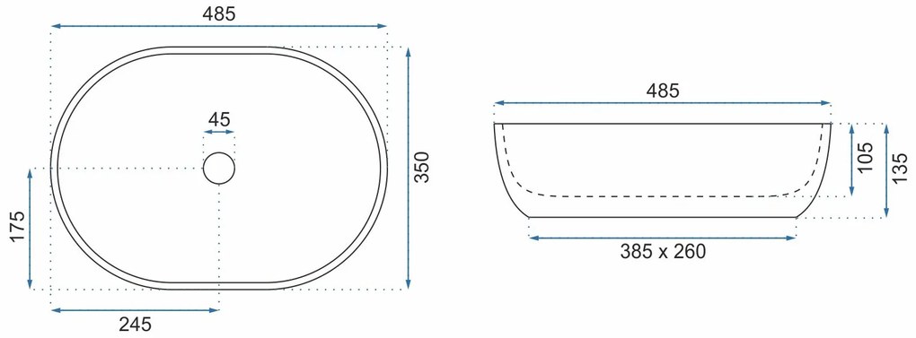 Rea Lara umyvadlo, 49 x 35 cm, šedá, REA-U9889