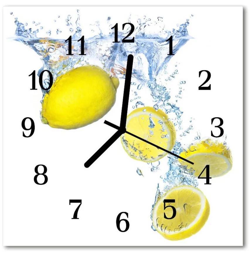 Skleněné hodiny čtvercové citróny 30x30 cm