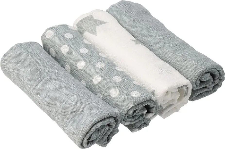 Látkové bavlněné pleny New Baby Softy s potiskem 70 x 70 cm 4 ks šedo-bílé