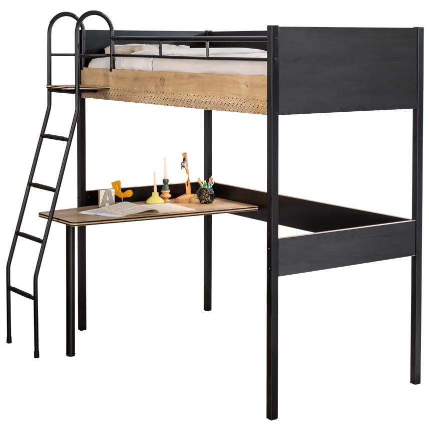 ČILEK - Dětská vyvýšená postel s psacím stolem Black