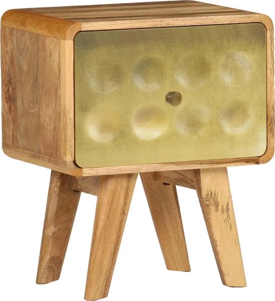 vidaXL Noční stolek 49x40x30 cm masivní sheesham se zlatým potiskem [246343] Barva: zlatá