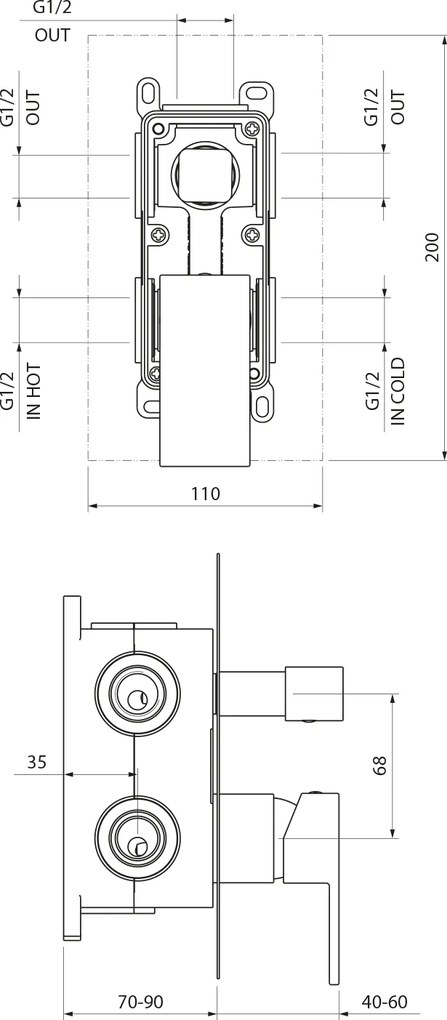 Sapho Sapho, SPECTRE podomítková sprchová baterie, 3 výstupy, černá mat, 1102-87B