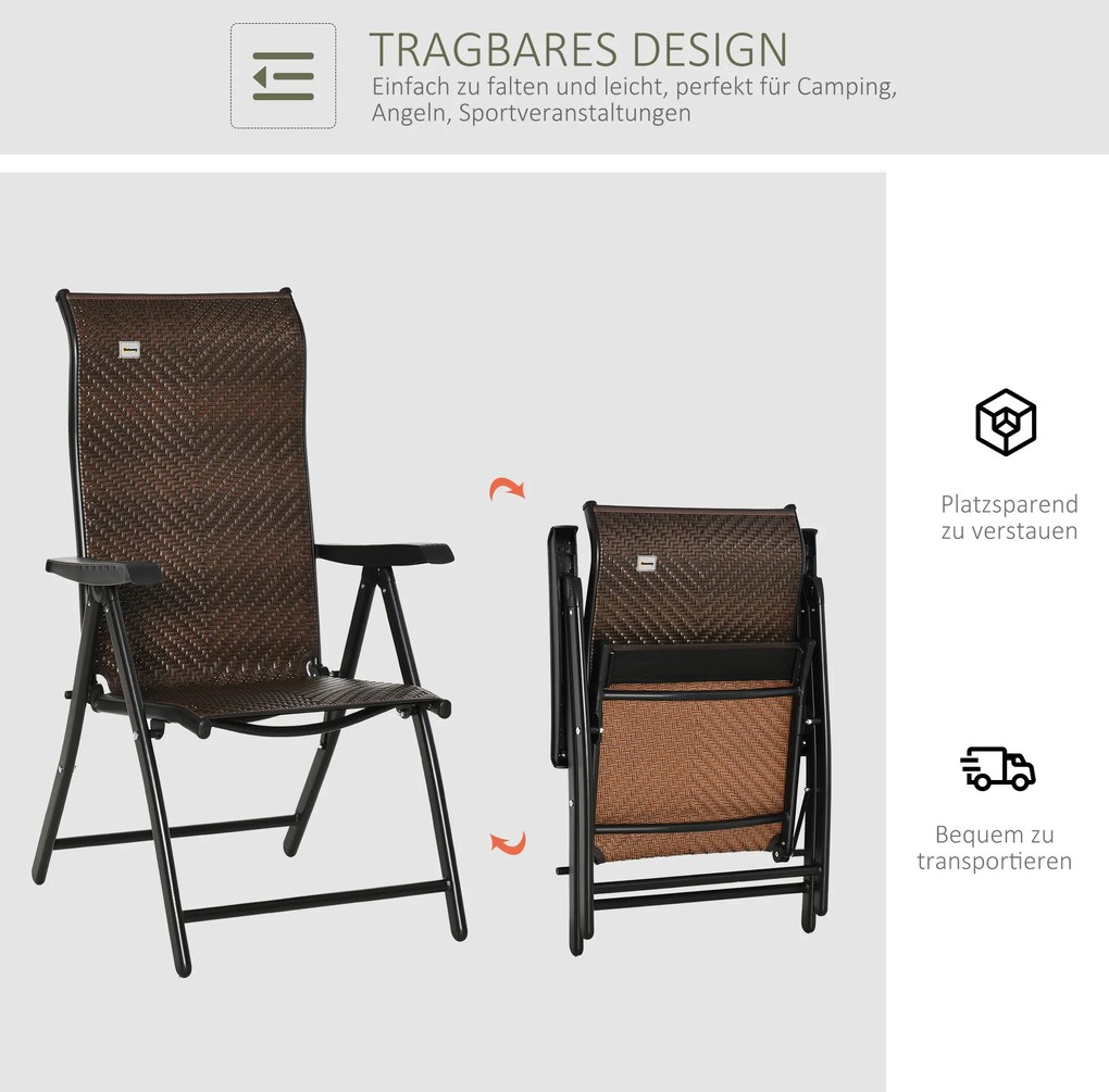 Outsunny polyratanová skládací židle s područkami 7stupňově nastavitelné opěradlo pro zahradu balkon terasu 58 x 71 x 111 cm | Aosom.de