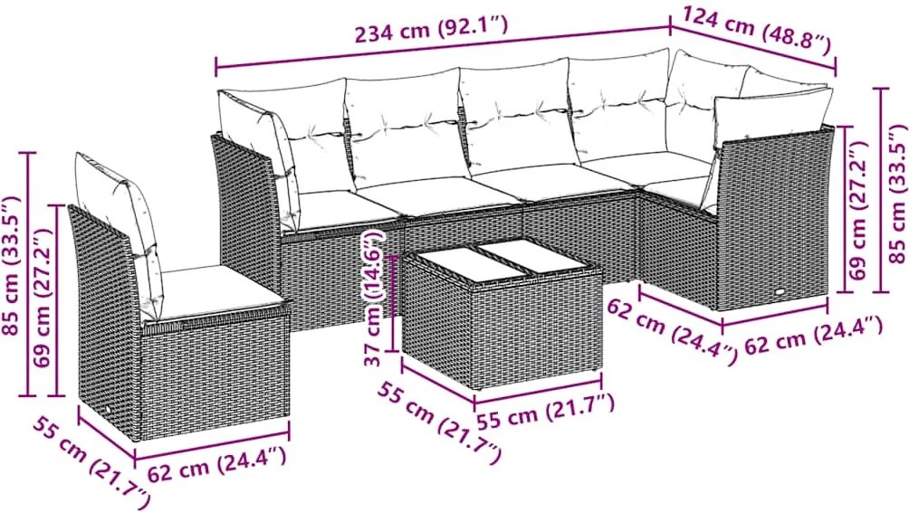 7dílná zahradní sedací souprava a podušky světle šedá polyratan 3217712