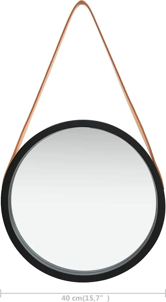 Nástěnné zrcadlo s popruhem 40 cm černé 320363