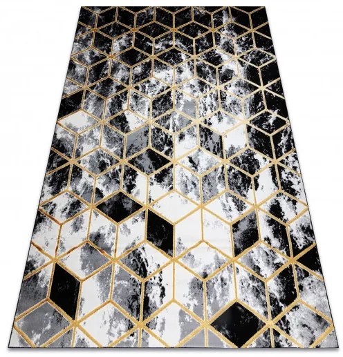 Dywany Łuszczów, Kusový koberec Gloss 409A 82 3D cubes black/gold/grey, 240x330, černobílá, kancelář