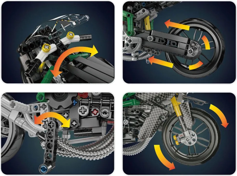 LEAN Toys Stavebnicové kostky – sportovní závodní motocykl, černý, 656 dílů