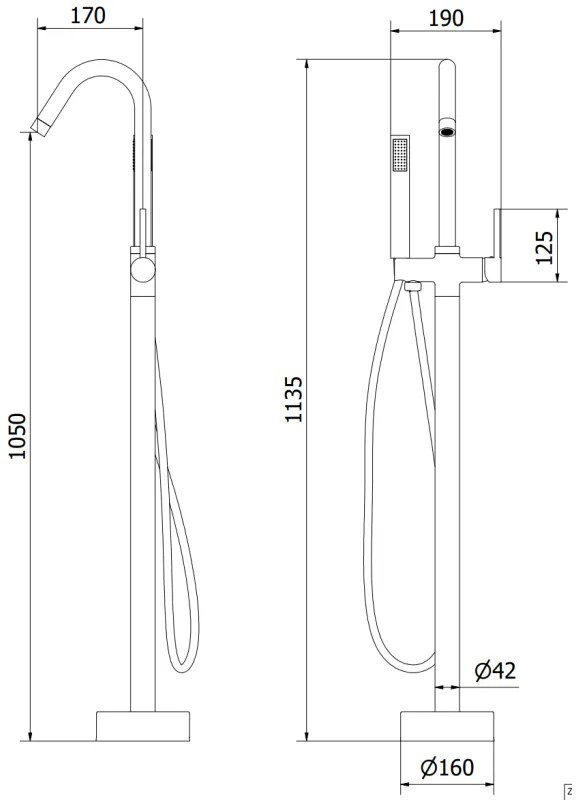 Mexen Gaja, volně stojící vanová baterie, zlatá lesklá, 75333-50