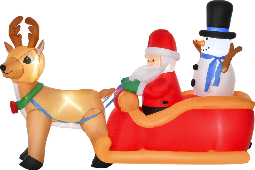 HOMCOM Vánoční dekorace Nafukovací Santa Claus venkovní vánoční dekorace, sáně, včetně ventilátoru, 1,8 m, červená + hnědá