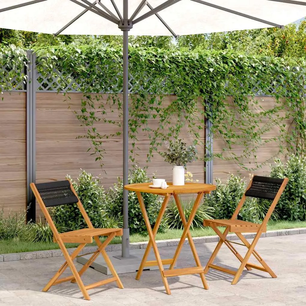 3dílný bistro set černý polypropylen a masivní dřevo 3281841