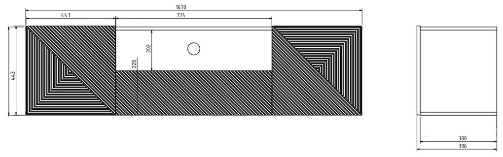 Závěsný TV stolek Asha 167 cm s výklenkem - bílý mat