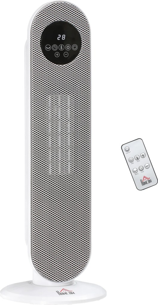HOMCOM Topný ventilátor 2000W, PTC keramické elektrické topení s dálkovým ovládáním, oscilace, 12h časovač