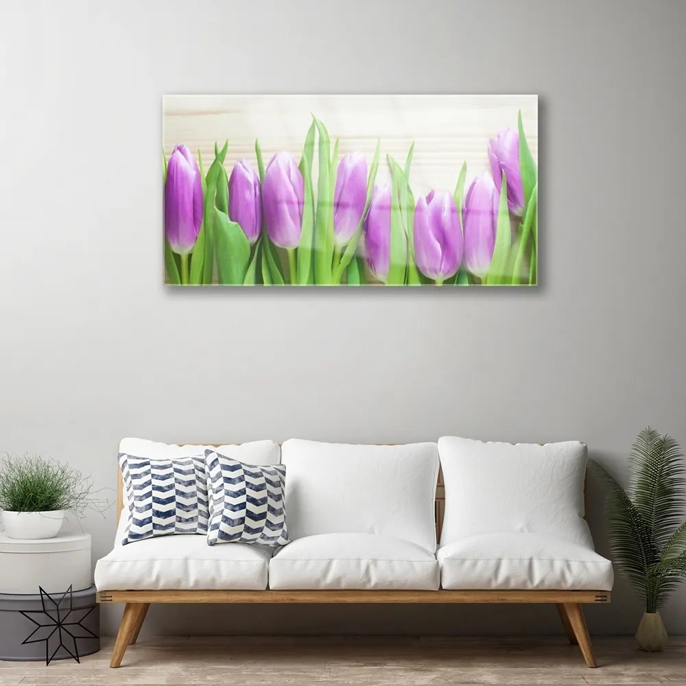 Obraz na skle Tulipány Květiny Příroda 100x50 cm