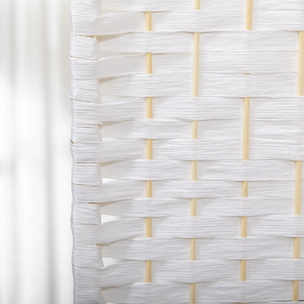HOMCOM Skládací Předěl s 4 Panely 160x170 cm, S Rámem z Dřeva a Papírovým Provázkem pro Ložnici a Obývací Pokoj - Bílá